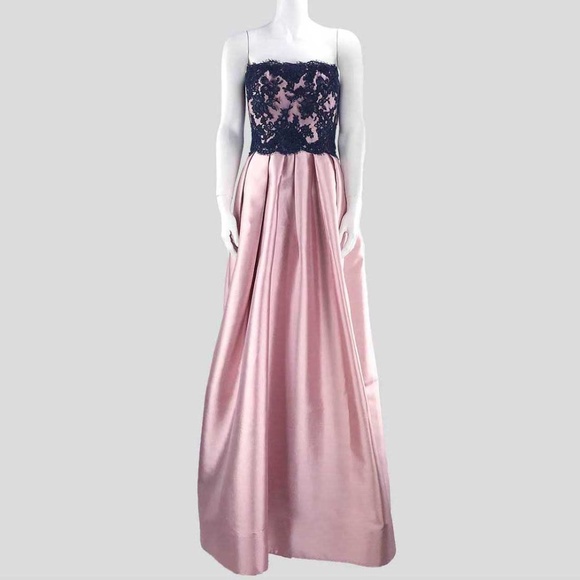 Reem Acra | Dresses | Reem Acra Strapless Baby Pink Midnight Blue Gown ...